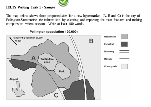 The map below shows three proposed sites for a new hypermarket (A, B ...