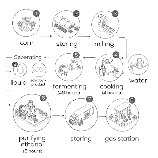 Band 5: The diagram below shows how ethanol fuel is produced from corn (User-Written IELTS ...