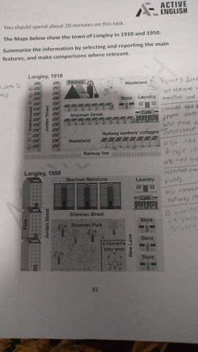 Band 4: The map below shows the town of Langley in 1910 and 1950 ...