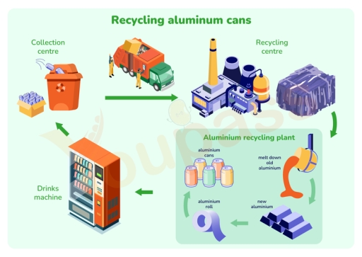 Band 7: The diagram below shows the stages in the recycling of aluminum ...