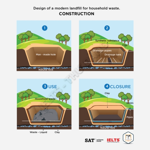Band 6: The diagram shows the design of a modern landfill for household ...