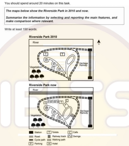 Band 8: The maps below show the Riverside Park in 2010 and now ...